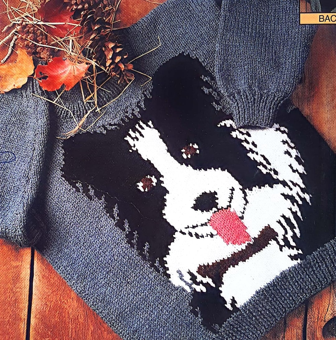 PDF KNIT PATTERN: 1995 Border Collie Dog Sweater Knit Pattern, Vintage ...
