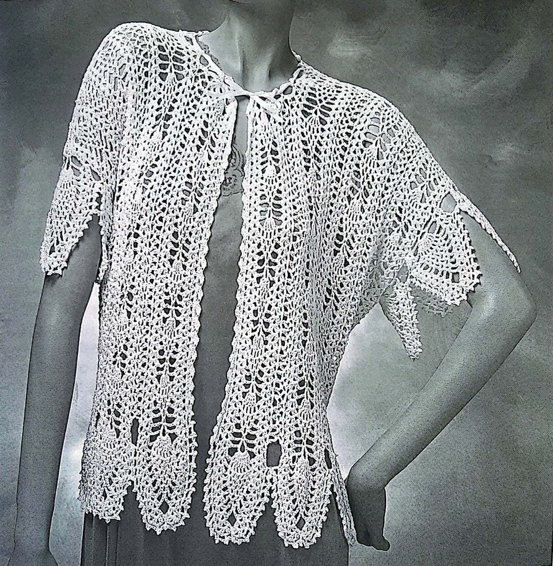 PDF CROCHET PATTERN: Vintage Pineapple Lace Bedjacket Crochet Pattern, Women's Crochet Short ...