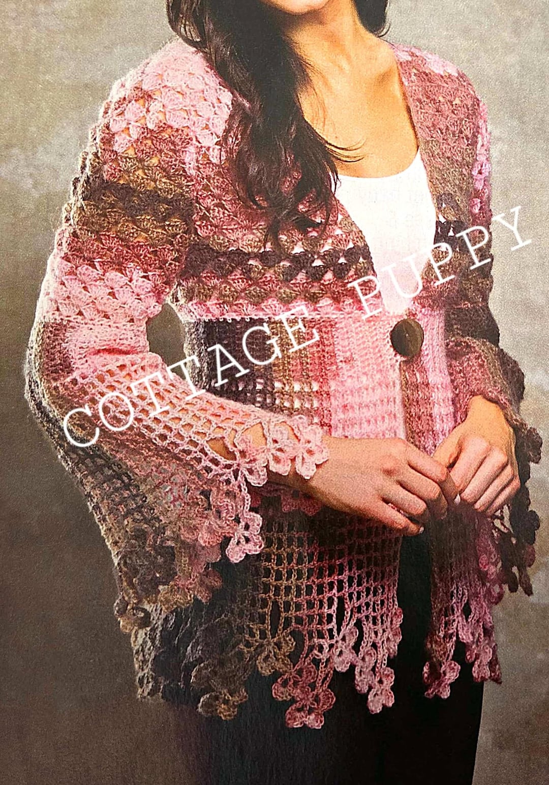 PDF CROCHET PATTERN: Pretty Pink Floral Cardigan Crochet Pattern ...