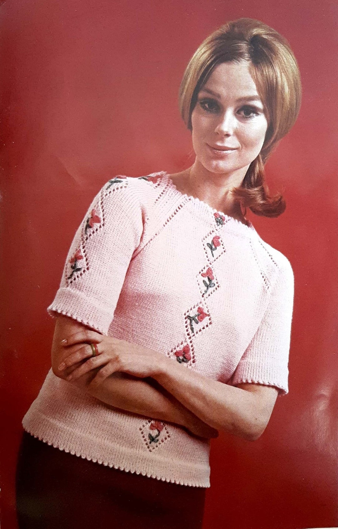 PDF KNIT PATTERN: Vintage Embroidered Sweater Knit Pattern, Vintage ...