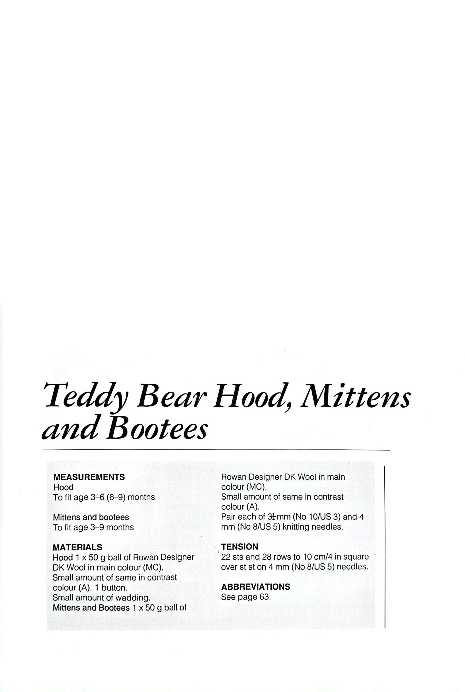 PDF KNIT PATTERN: 1991 Baby Teddy Bear Hood, Baby Mittens Knit Pattern ...