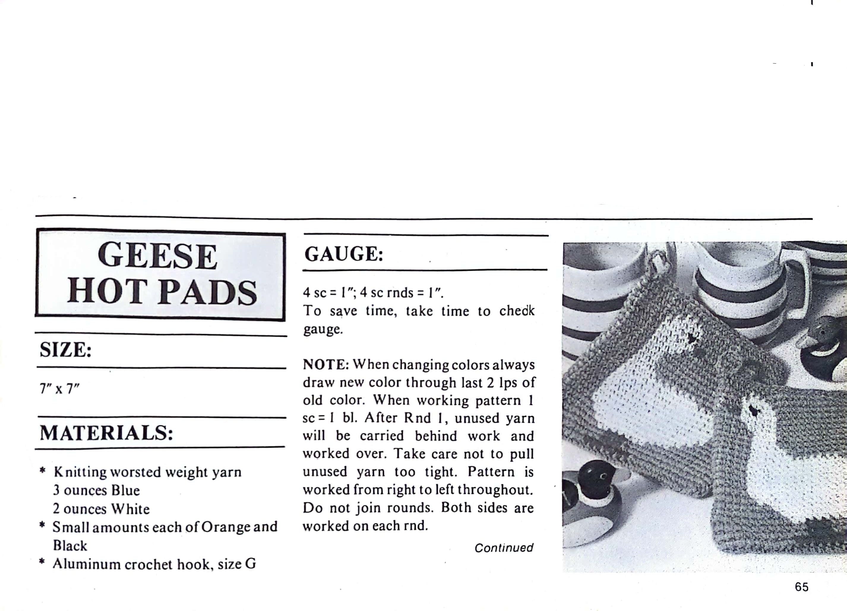 PDF CROCHET PATTERN: 1991 Geese Hot Pads Crochet Pattern, Vintage ...