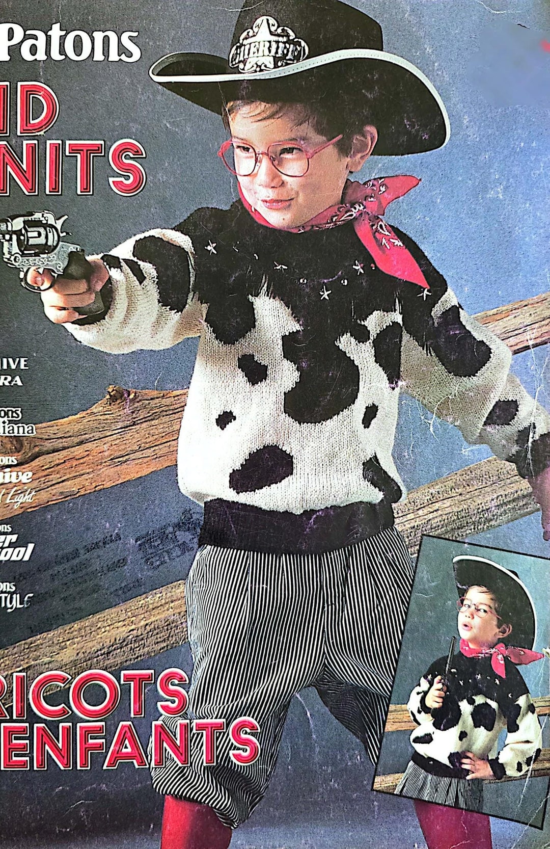 PDF KNIT PATTERN: 1987 Cowboy Cow Kids Sweater Knit Pattern, Kids Cow ...