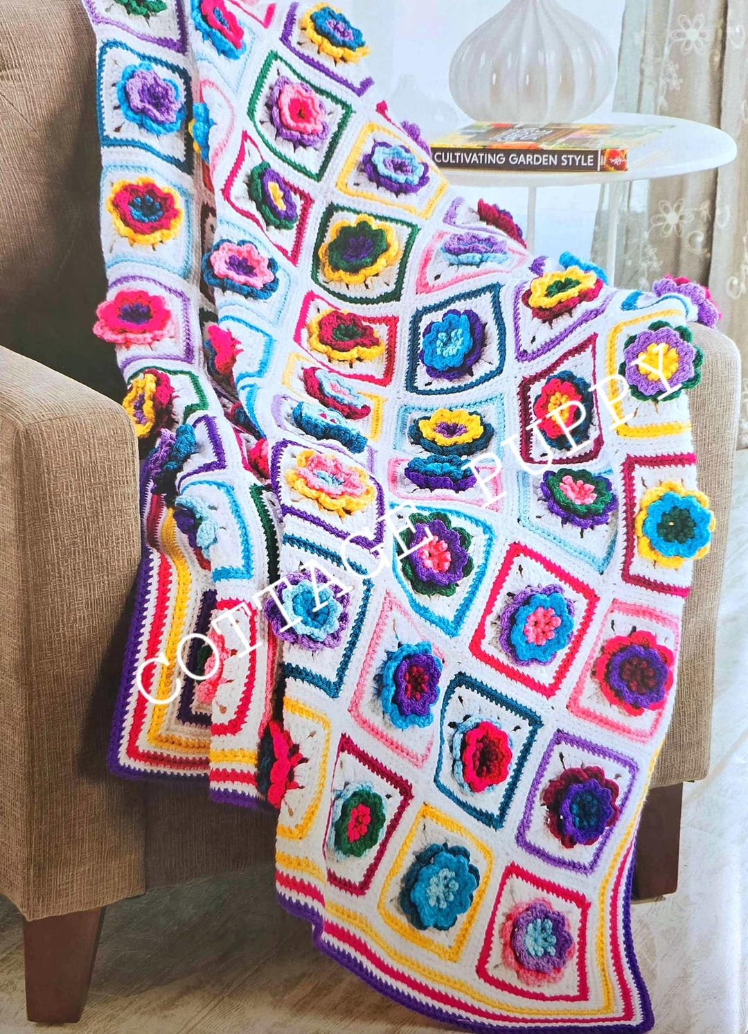 PDF CROCHET PATTERN: Summerhead Blankey Crochet Pattern, Floral Afghan ...