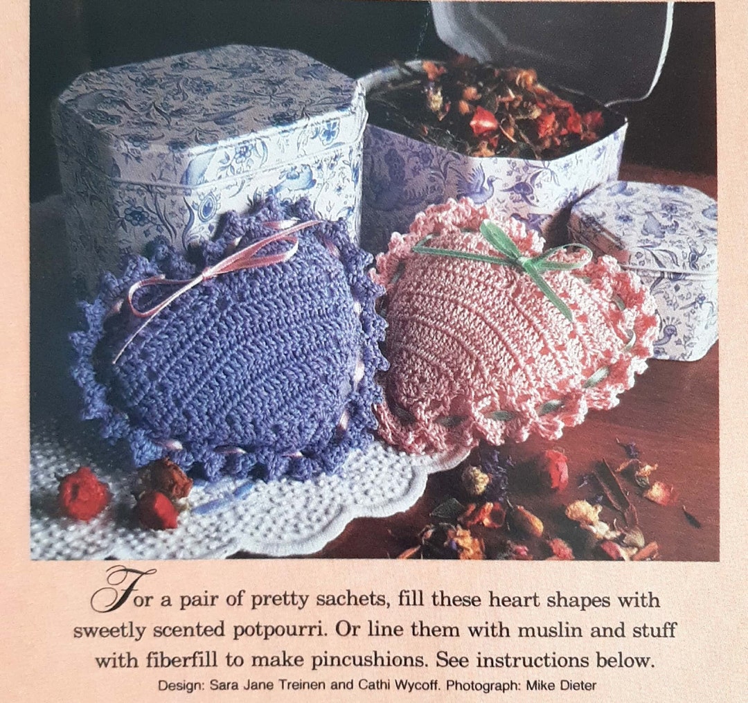 PDF CROCHET PATTERN: 1989 Heart Sachets Crochet Pattern, Vintage ...