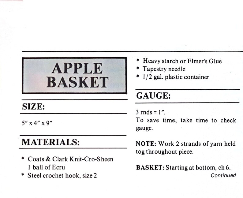 PDF CROCHET PATTERN: 1991 Apple Basket Crochet Pattern, Vintage Crochet ...