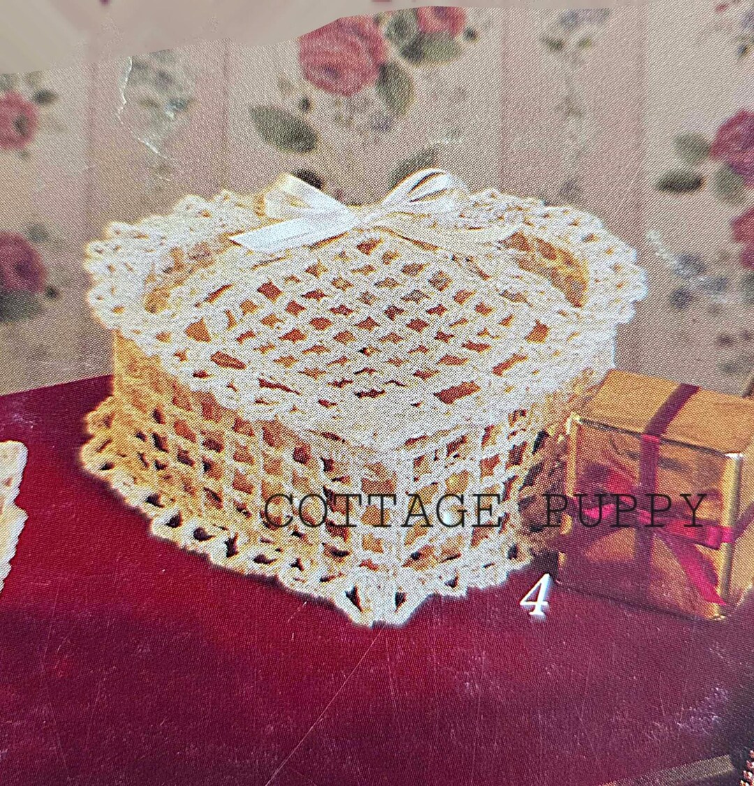 PDF CROCHET PATTERN: 1990 Openwork Heart Box Crochet Pattern, Vintage ...