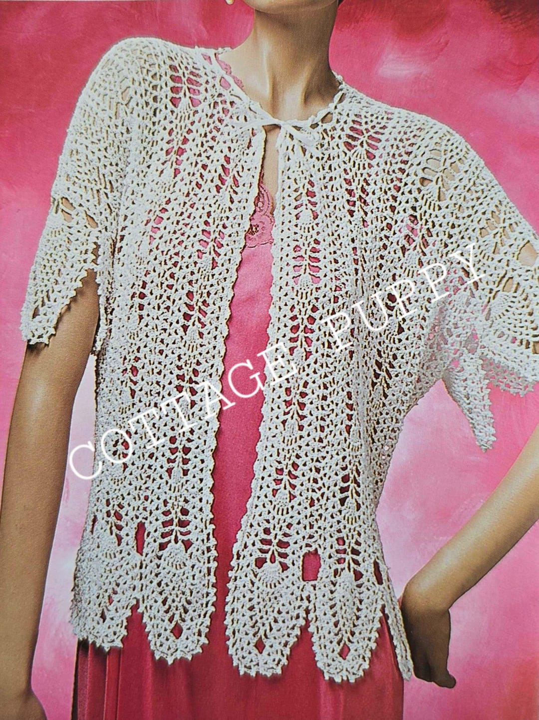PDF CROCHET PATTERN: Vintage Pineapple Lace Bedjacket Crochet Pattern, Women's Crochet Short ...