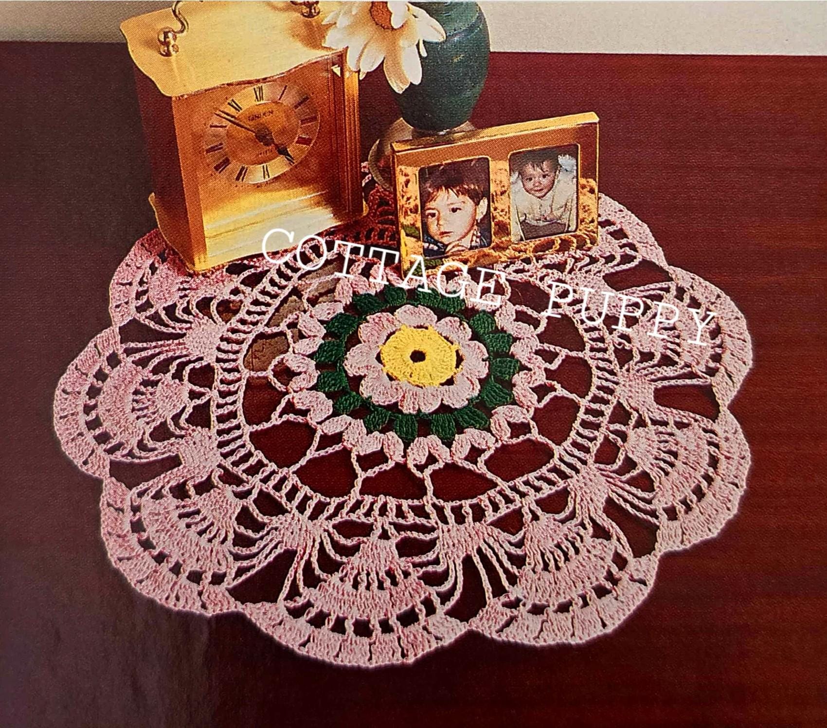 PDF CROCHET PATTERN: 1991 Pink Flower Doily Crochet Pattern, Vintage ...