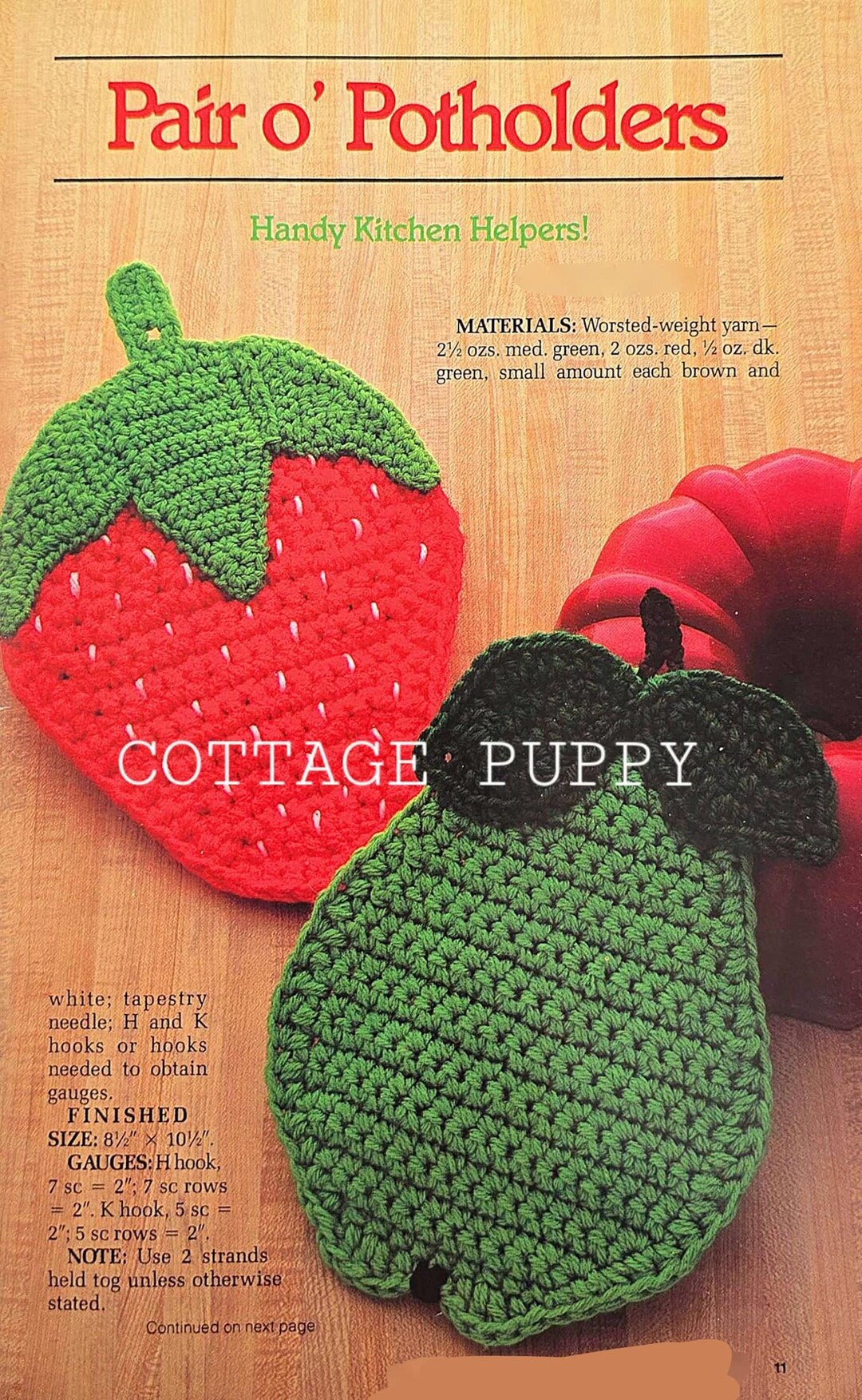 PDF CROCHET PATTERN: 1988 Pear & Strawberry Potholders Crochet Pattern ...