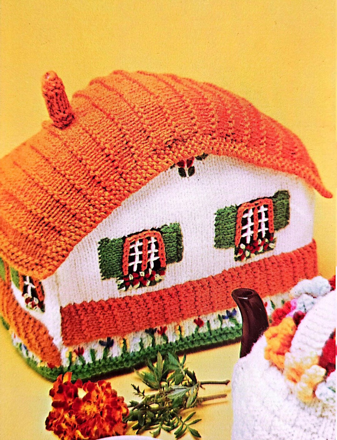 PDF KNIT PATTERN: 1979 Teapot Cozy Cottage Knit Pattern, Swiss Chalet ...