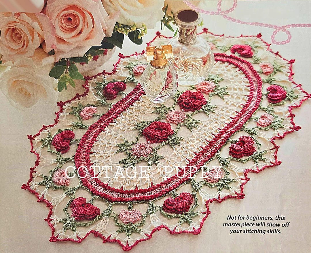 PDF CROCHET PATTERN: Roses and Hearts Doily Crochet Pattern, Vintage ...