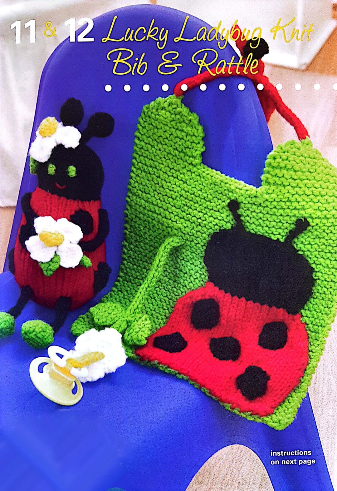 PDF KNIT PATTERN: Ladybug Rattle & Ladybug Bib Knit Pattern, Ladybug ...