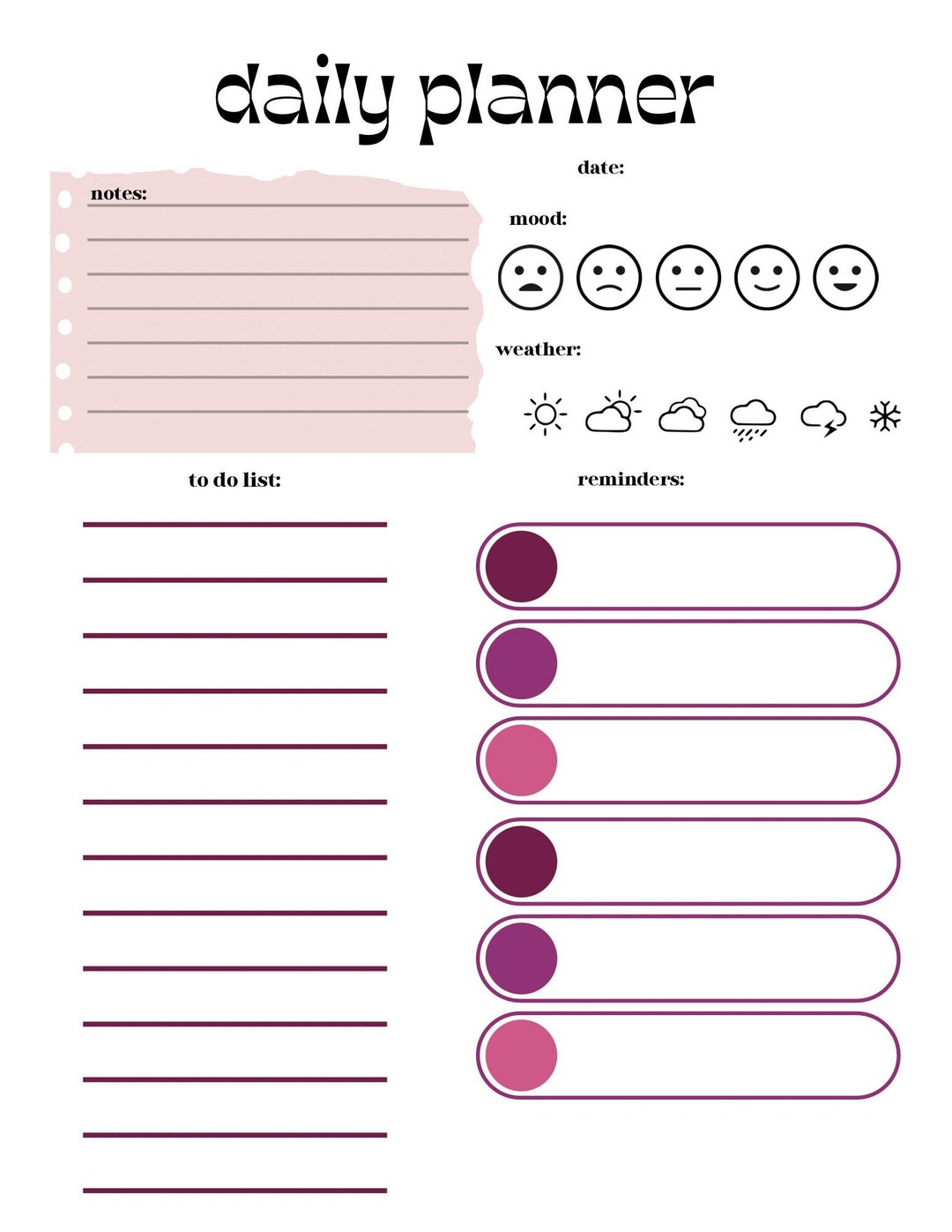 Funky Aesthetic Printable Daily Planner Purple Mood PDF Printable ...