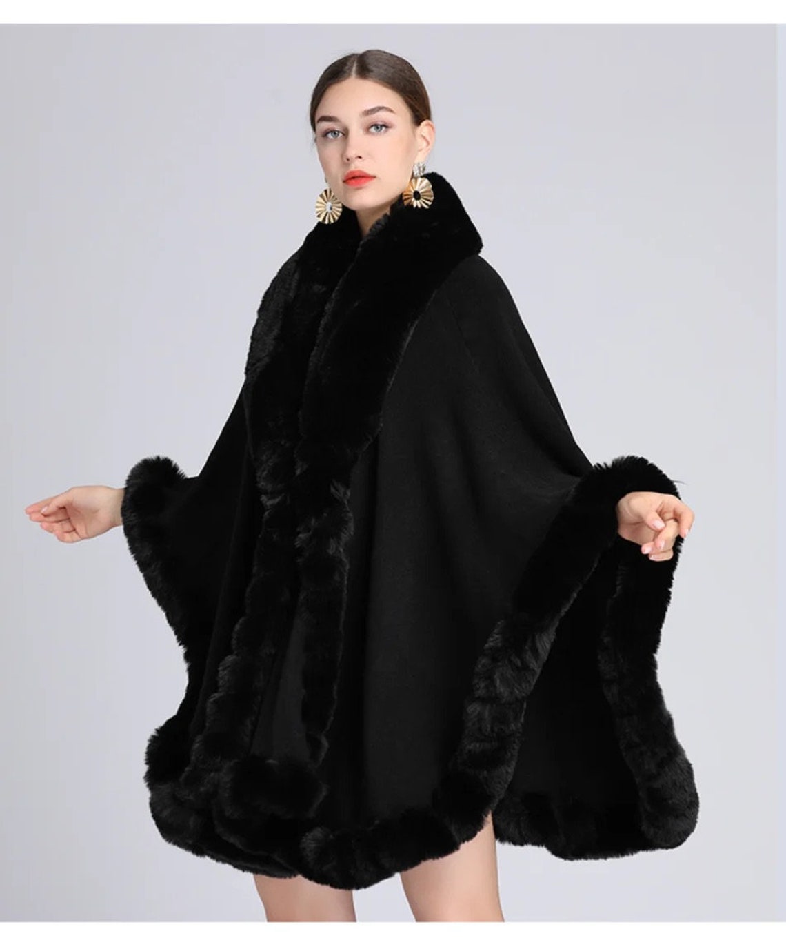 Women Fur, Cloak Woolen Coat ,elegant Casual Fur , Ponchos Coat ...
