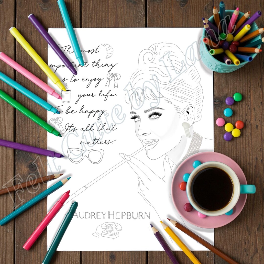 Coloring Page, Audrey Hepburn, Classic Hollywood Cozy Coloring Sheet ...