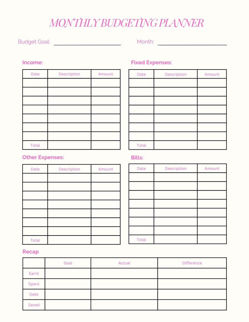 Monthly Budgeting Planner Pink - Etsy
