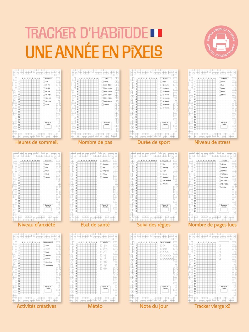 Printable Pixel Bullet Journal - Printable Template - Printable Journal ...