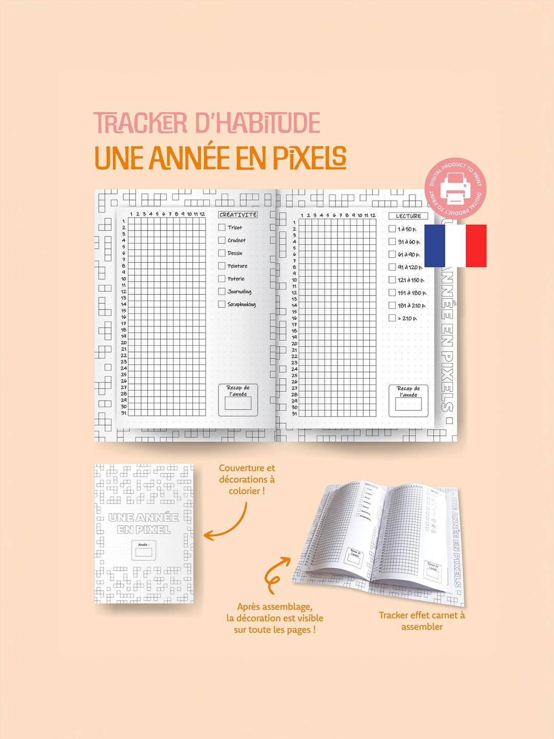 Printable Pixel Bullet Journal - Printable Template - Printable Journal ...