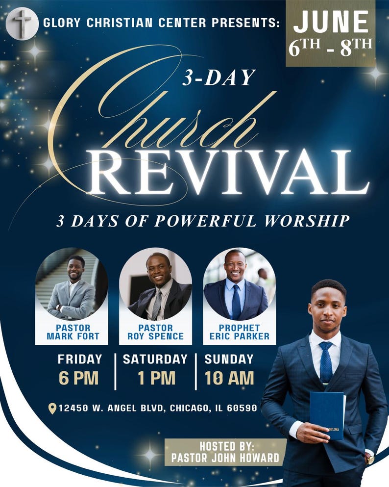 Blue Revival Church Flyer Editable Canva Template - Etsy