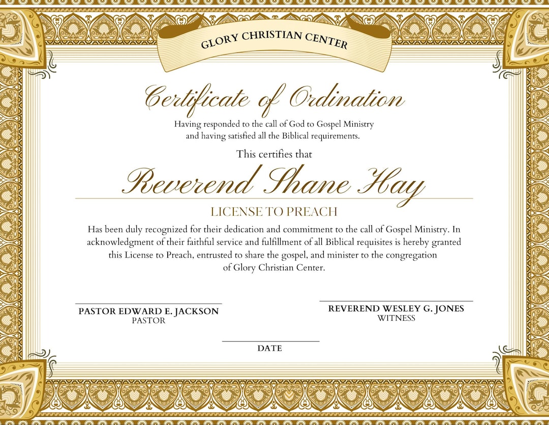 Ordination and Certificate Template Bundle | License to Preach & Elder ...