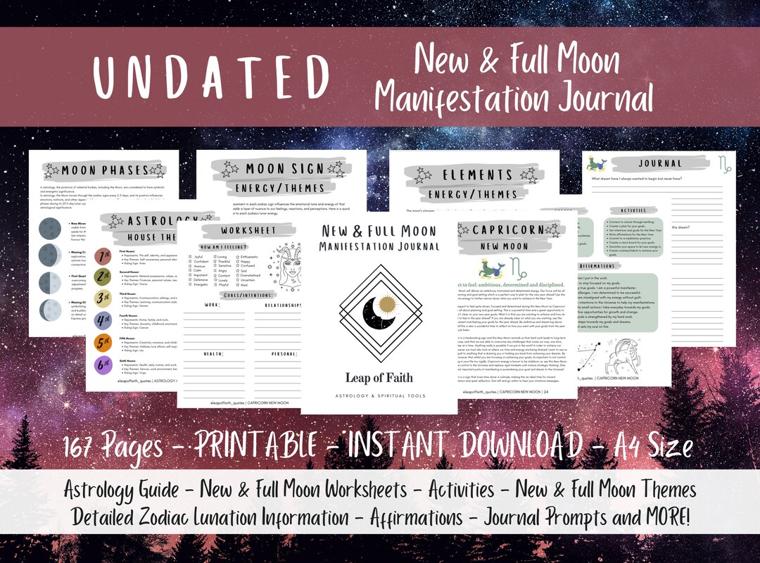 Undated New and Full Moon Manifesting Journal | Moon Journal | Moon ...