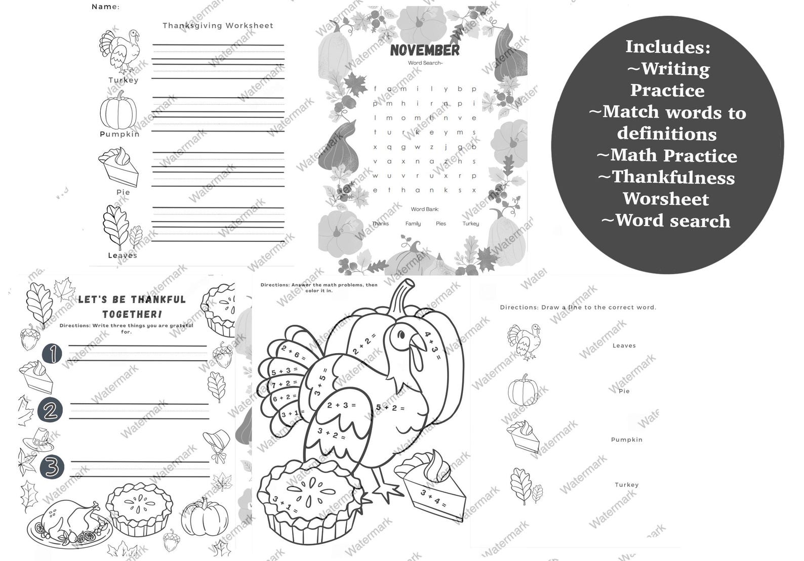 K-1 Worksheets - Thanksgiving Worksheets - Printable - B&W - Homeschool ...