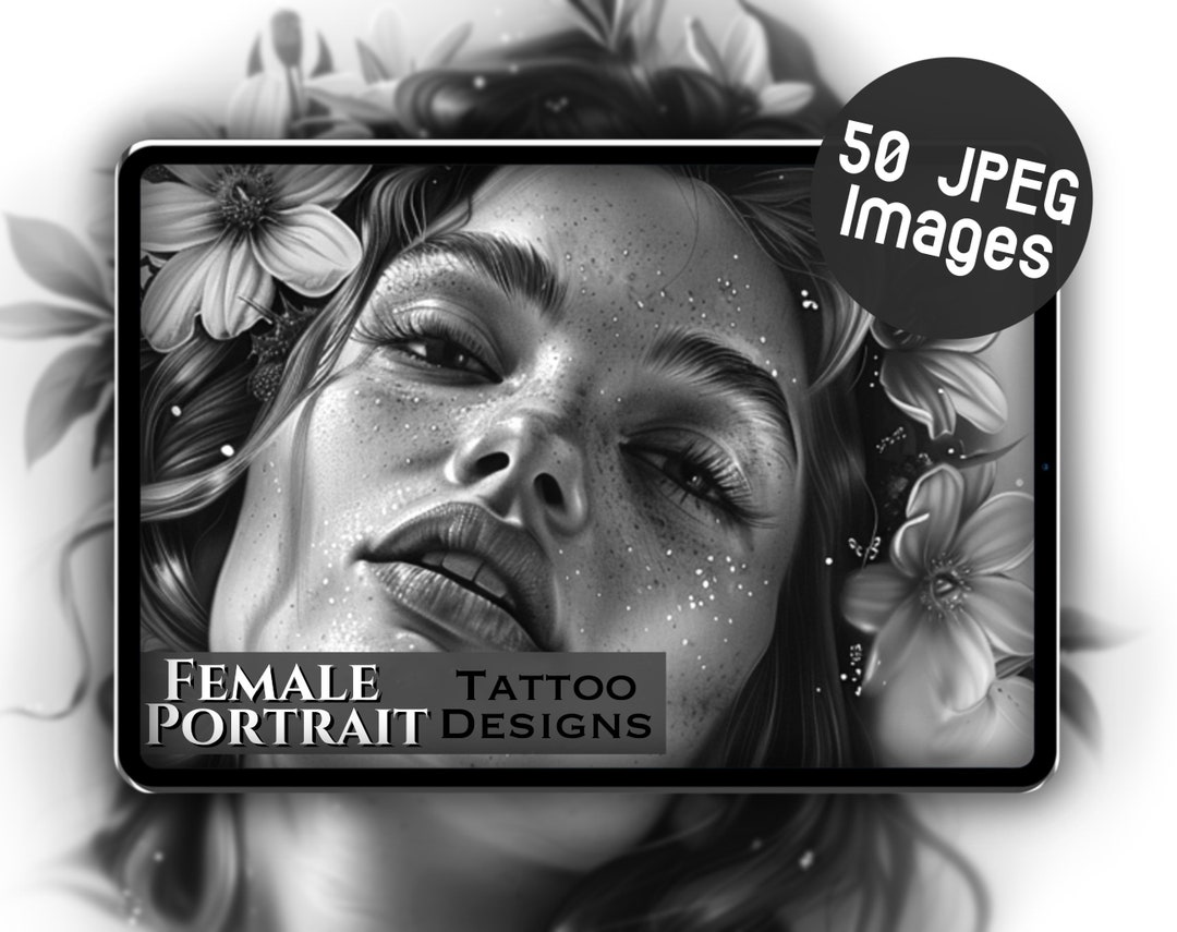 Female Portrait Tattoo Design Set 1 - 50 Woman, Black & Grey Realism ...