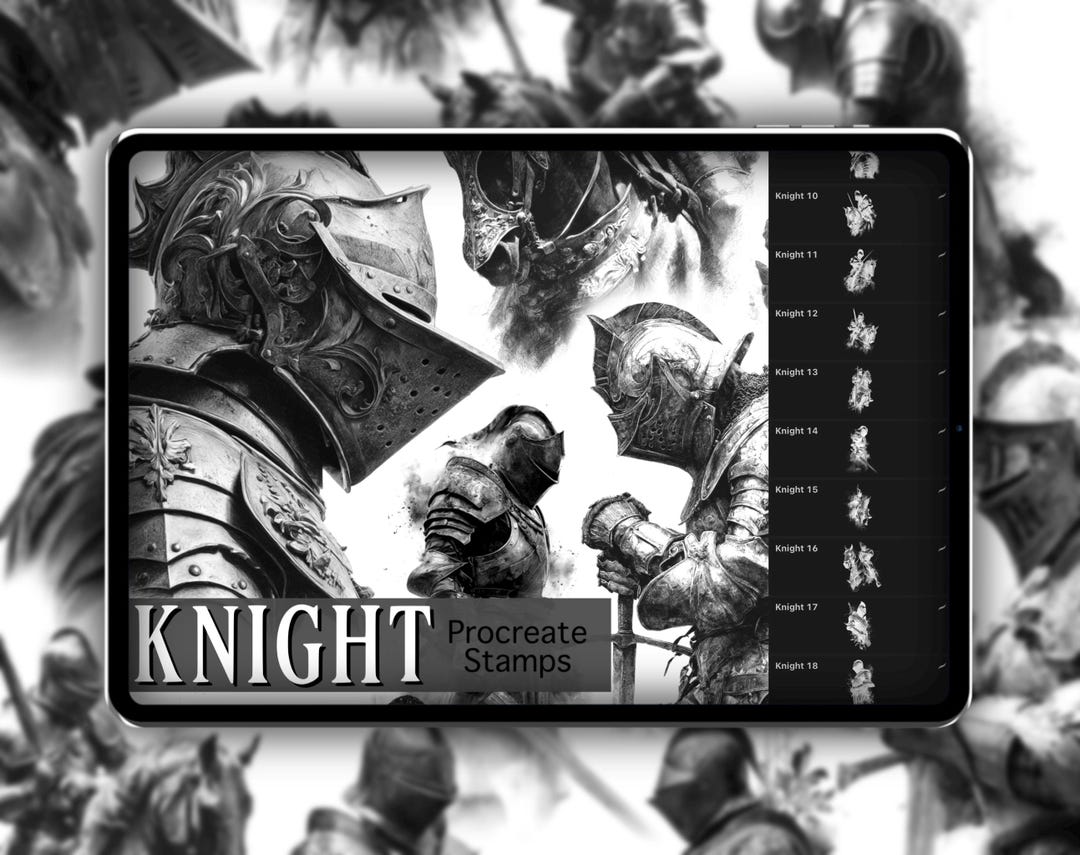 Knight Realism Procreate Stamp Set 1 - 50 Medieval Knight Warrior Brush ...