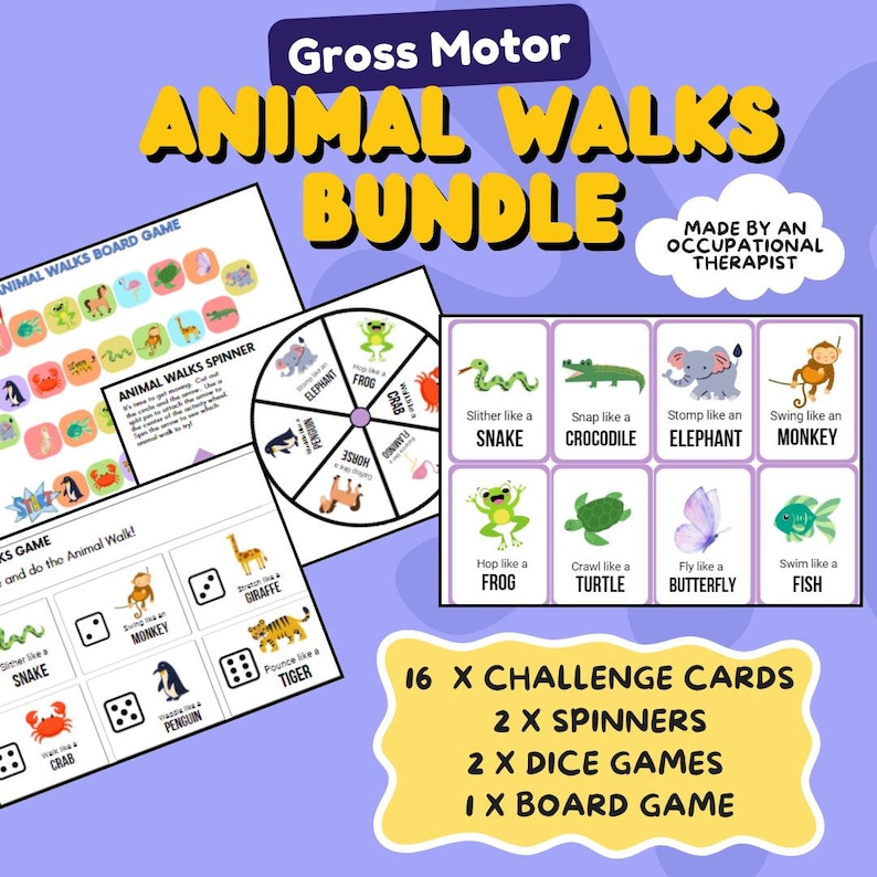 Animal Walks Challenge Cards | Spinner, Dice & Board Game | Gross Motor ...
