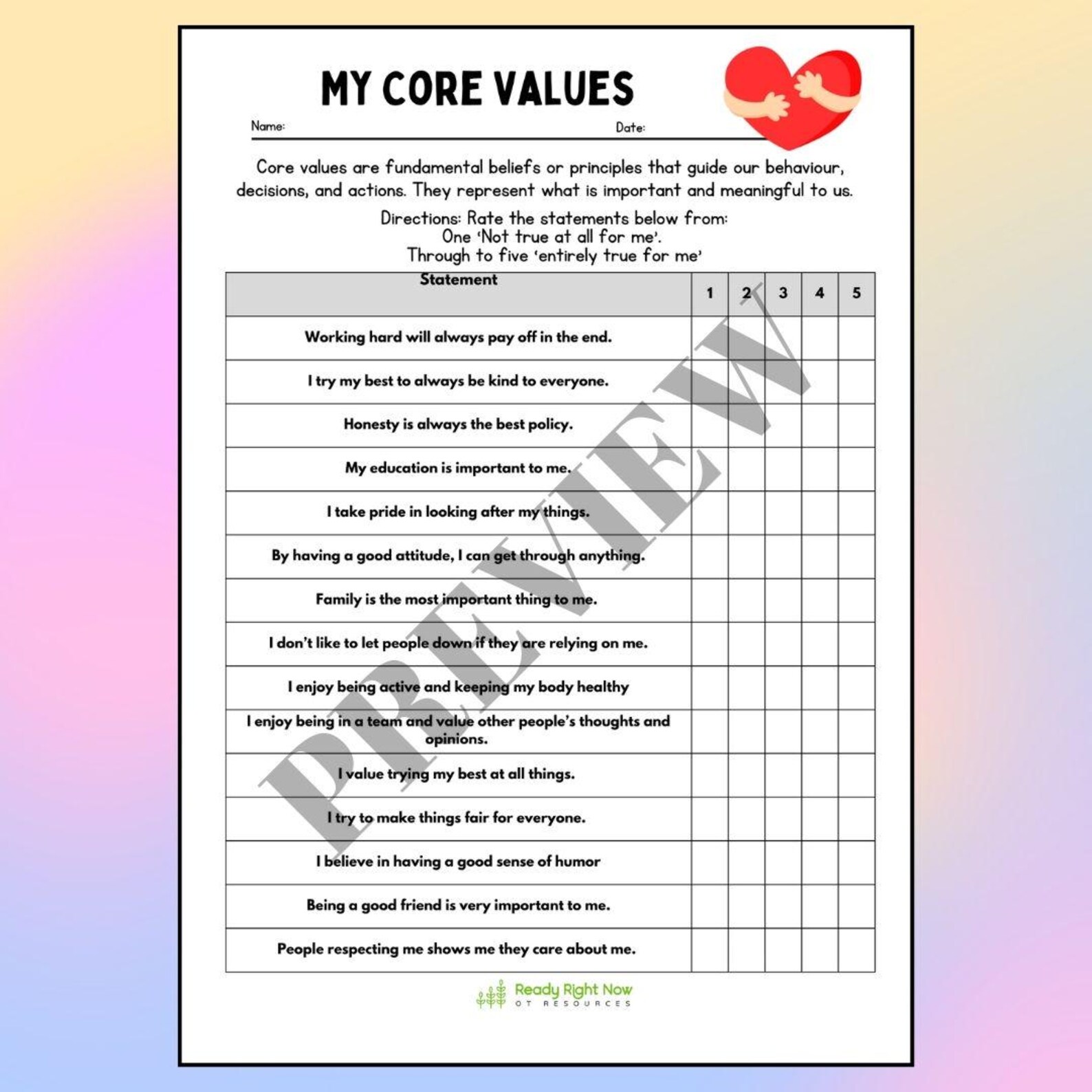 My Core Values Worksheets | Social Emotional Learning | 2 X Ready to ...