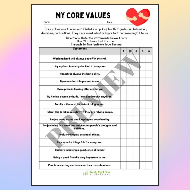 My Core Values Worksheets | Social Emotional Learning | 2 X Ready to ...