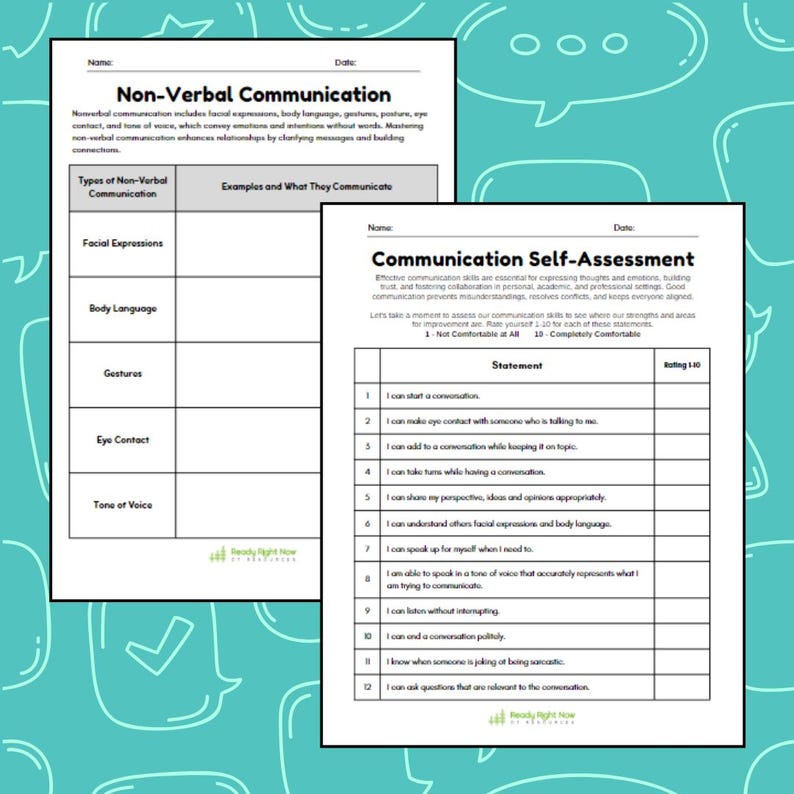 Communication Worksheets | Self-assessment | 5 X Ready to Print Pages ...