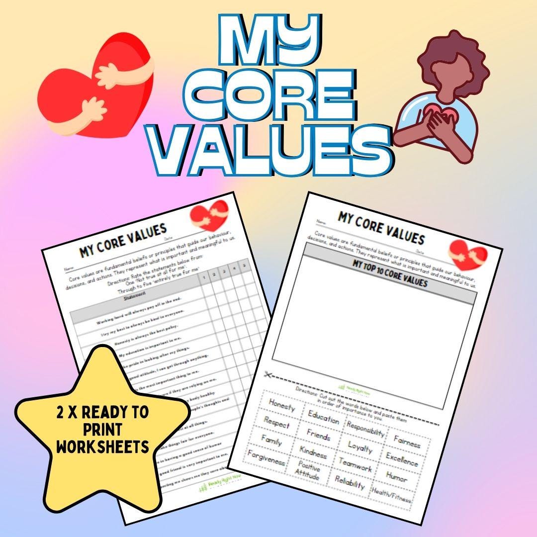 My Core Values Worksheets | Social Emotional Learning | 2 X Ready to ...