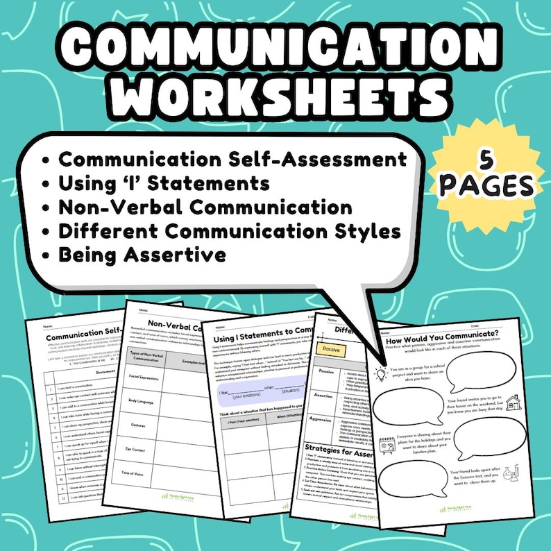 Communication Worksheets | Self-assessment | 5 X Ready to Print Pages ...