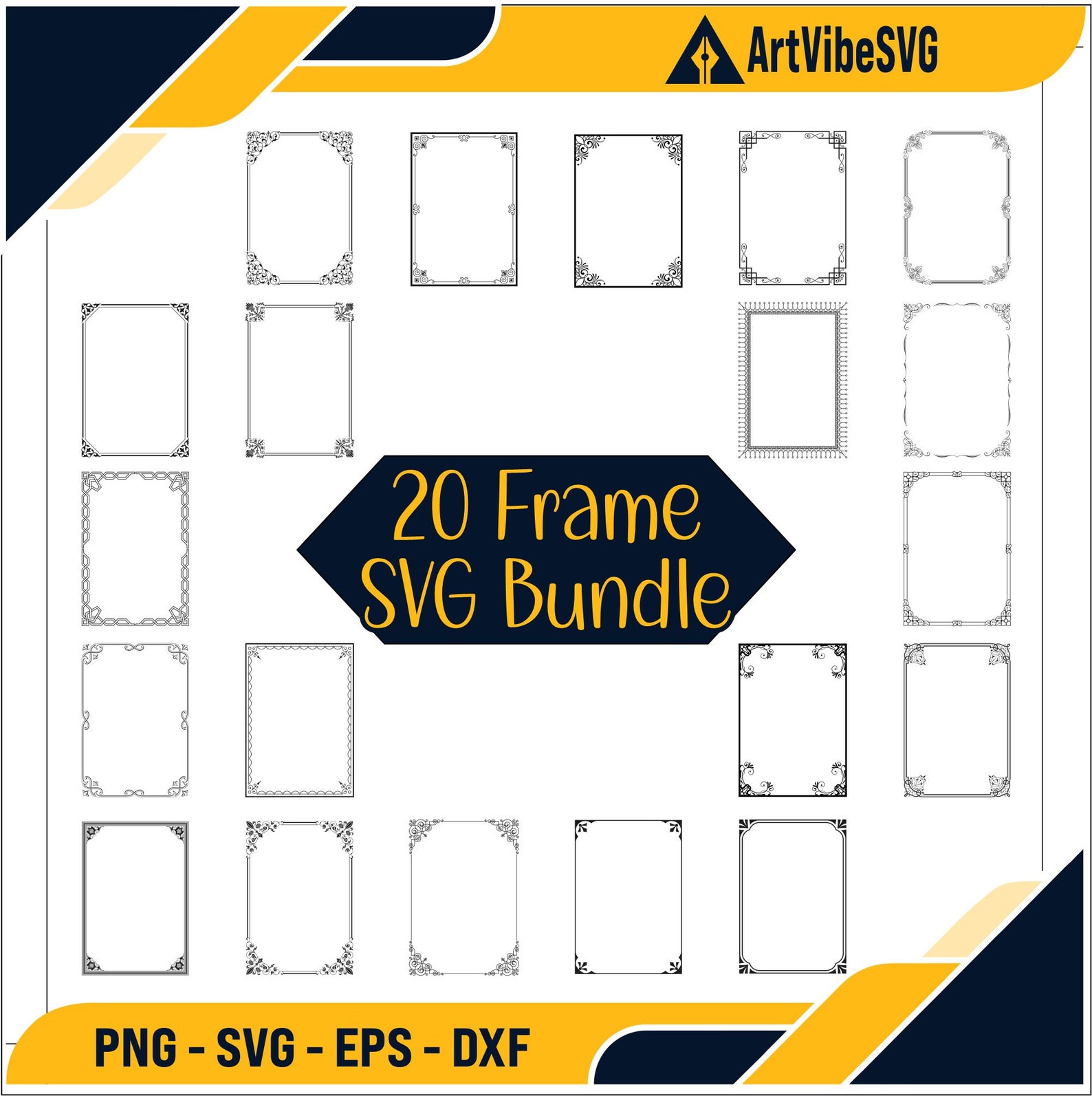 20 Frame Border SVG Bundle, Rectangle Frame SVG Bundle: Double Frame ...