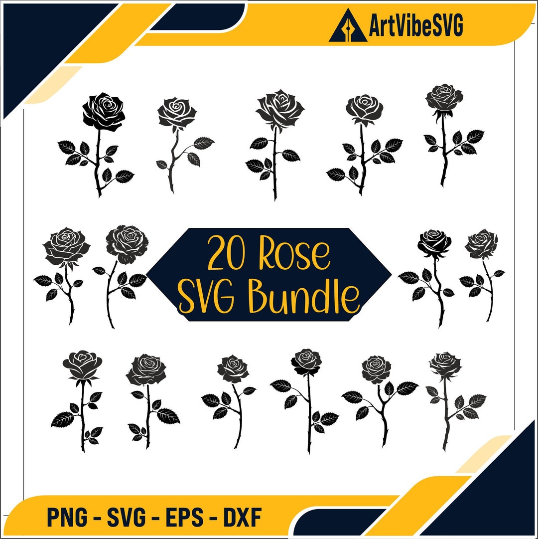 20 Rose Svg Bundle: Rose Vector, Rose Tattoo, Rose Silhouette, Rose Png ...