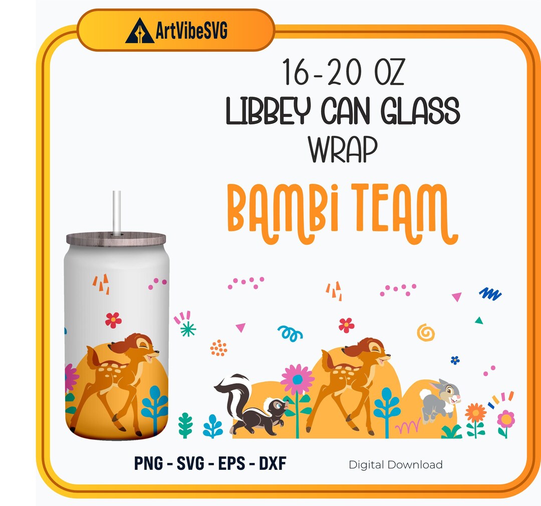 Bambi Team 16oz - 20oz Can Glass Wrap, Cute Deer and Friends SVG ...