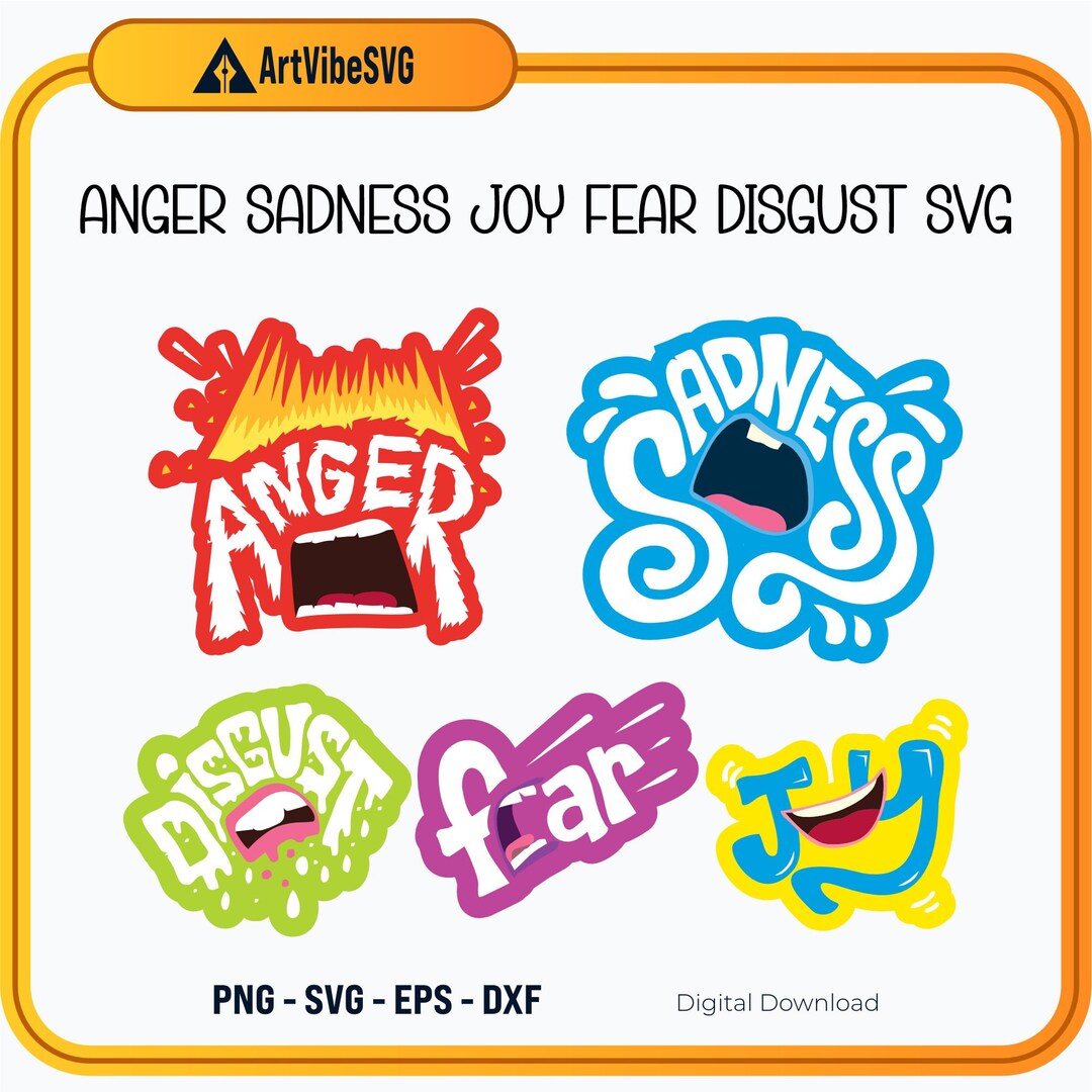 Inside Out Emotions SVG Bundle, Anger Sadness Joy Fear Disgust, Cartoon ...