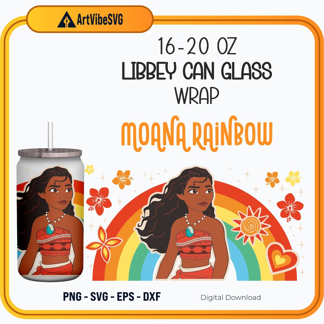 Moana Rainbow 20oz Glass Can Wrap, Moana Libbey Can Glass Wrap, Moana ...