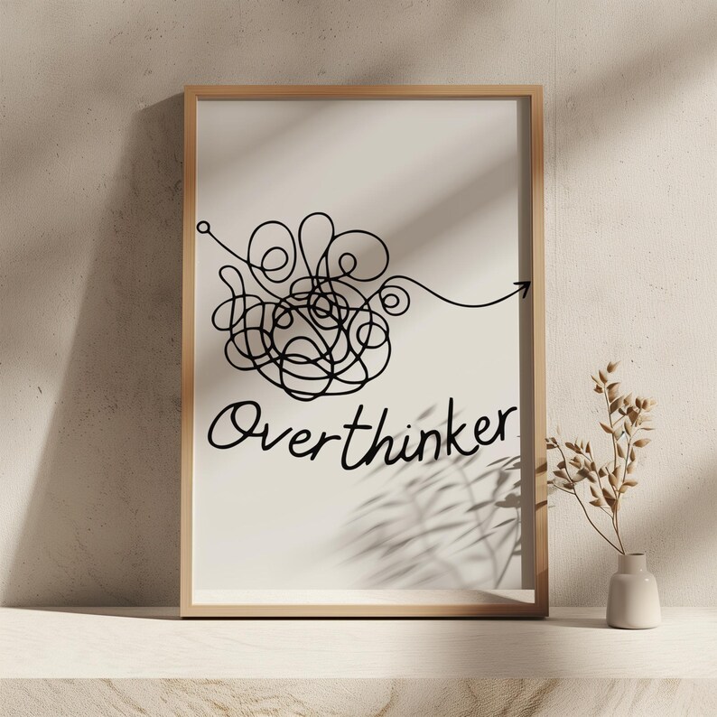 Overthinker Illustration Print | Black and White Line Art | Mindful ...