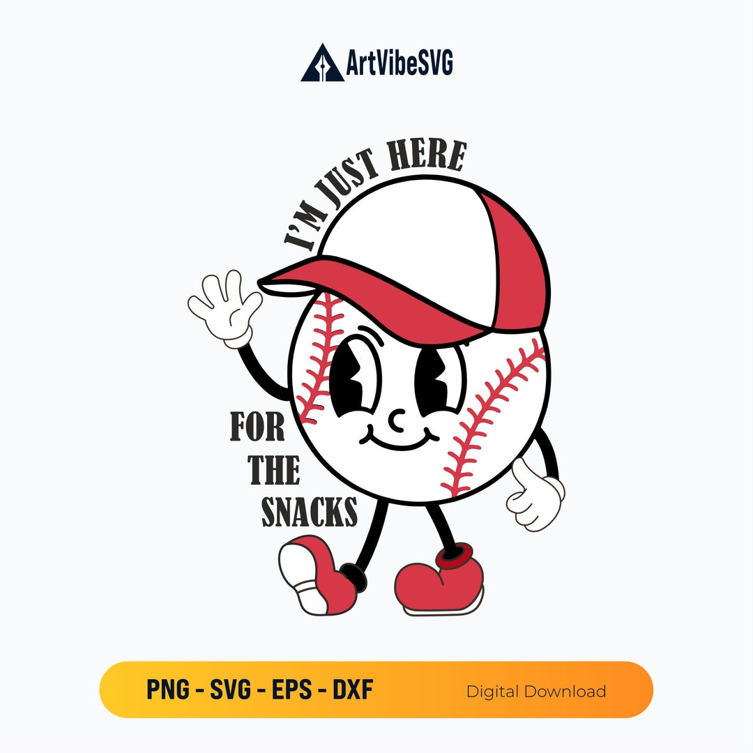 I'm Just Here for the Snacks Baseball SVG, Cute Baseball Cap Design ...