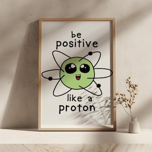 Be Positive Like a Proton – Cute Science Art Print, Inspirational ...