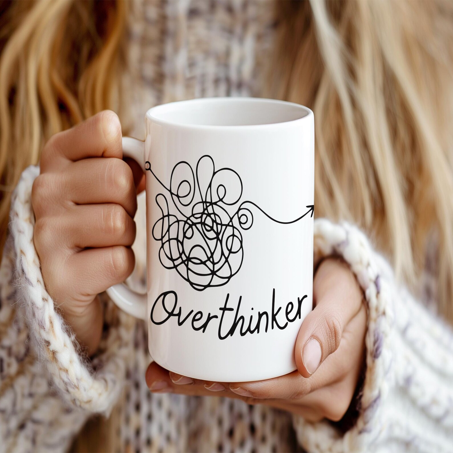 Overthinker Illustration Print | Black and White Line Art | Mindful ...