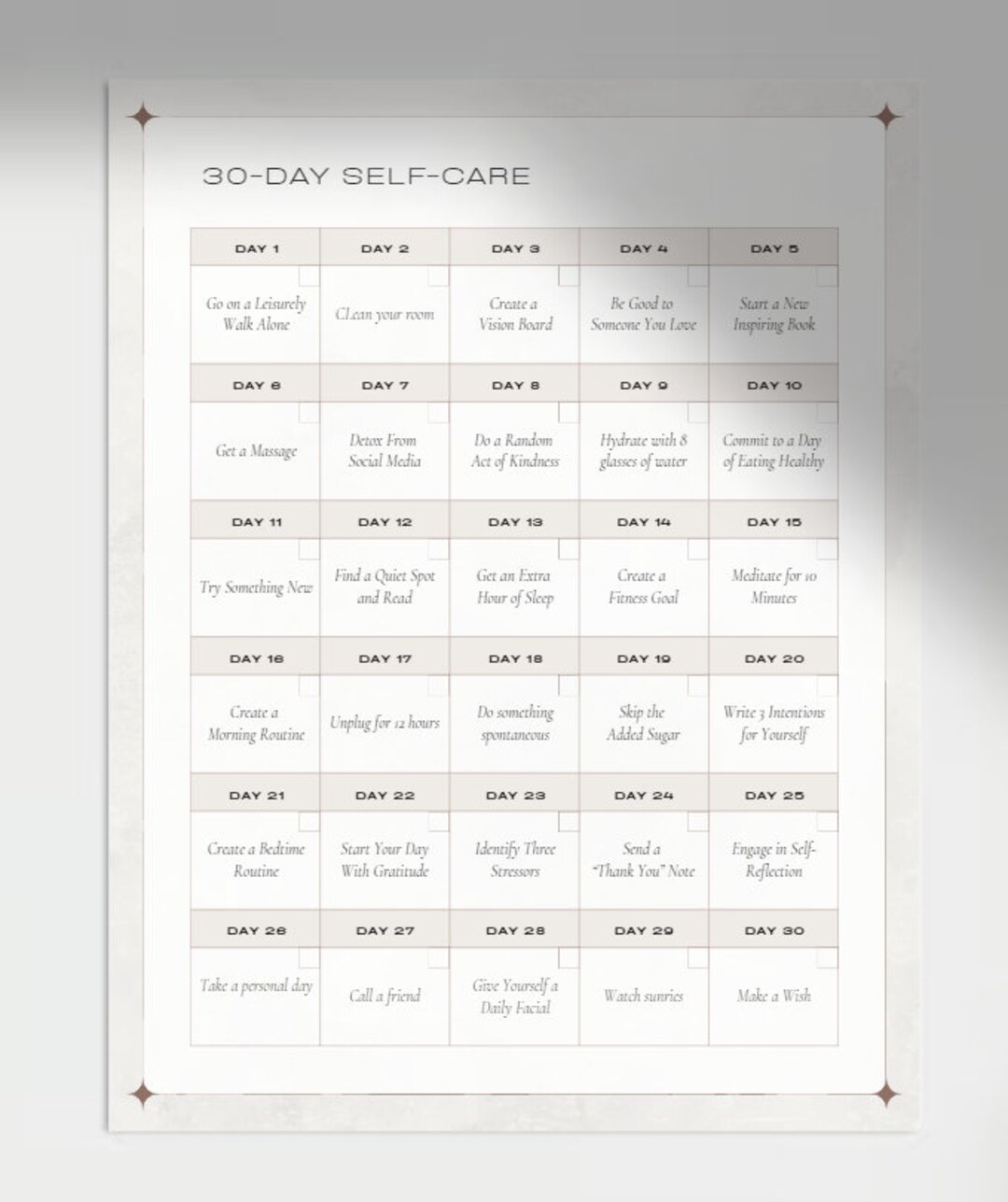 30 Days Self-care Routine Planner, Self Improvement Challenge for 30 ...