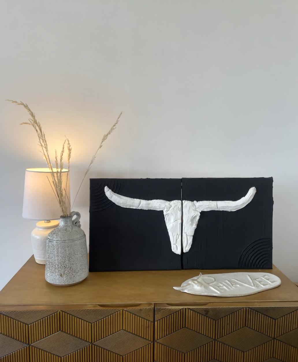 Custom Bull Skull Textured Art - Etsy