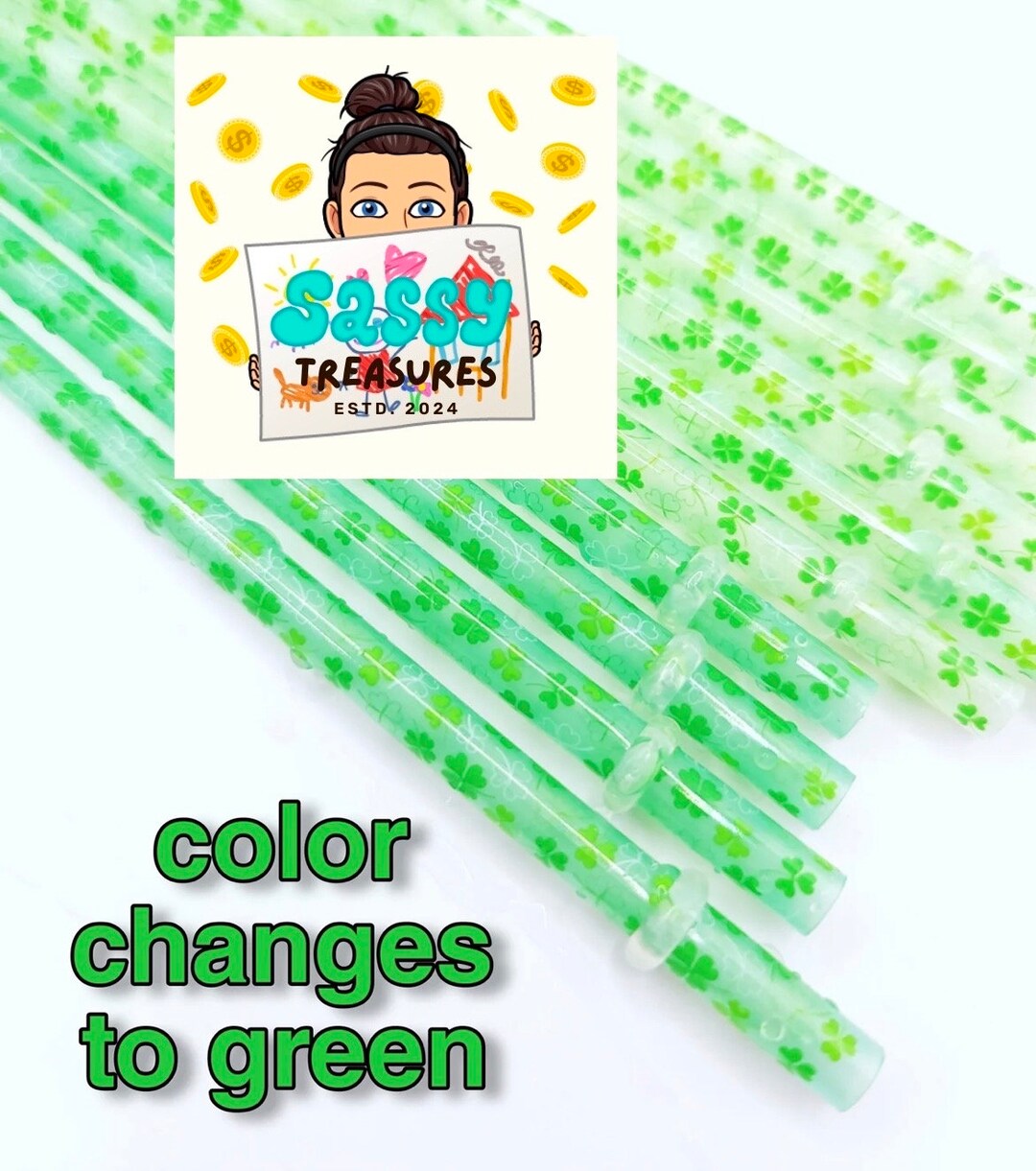 10" Color Changing Shamrock Reusable Plastic Straw - Etsy