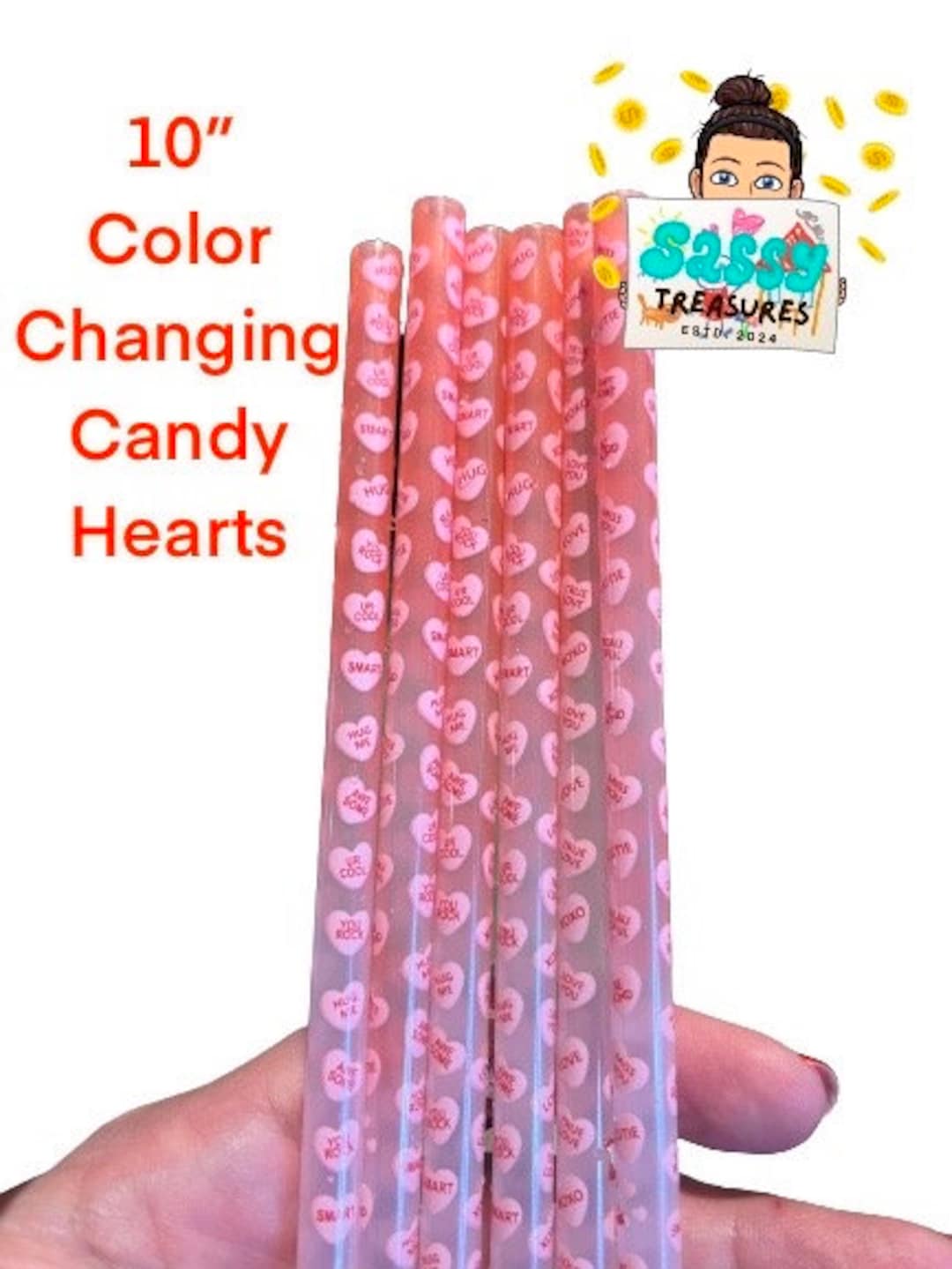 10" Color Changing Candy Hearts Reusable Plastic Straw - Etsy