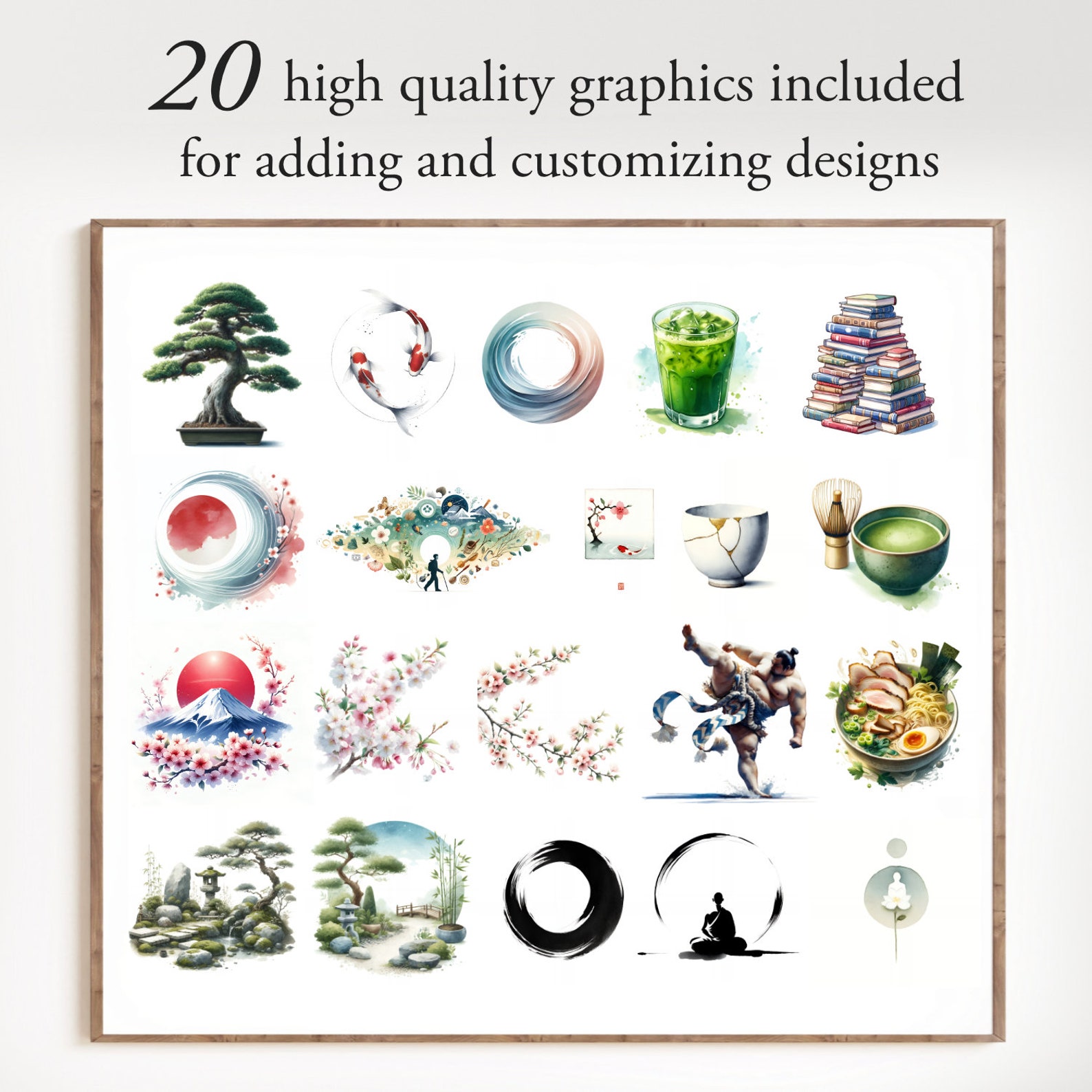 PLR, 57 Japanese Definition Print Bundle, Wabi Sabi, Ikigai, Kaizen ...