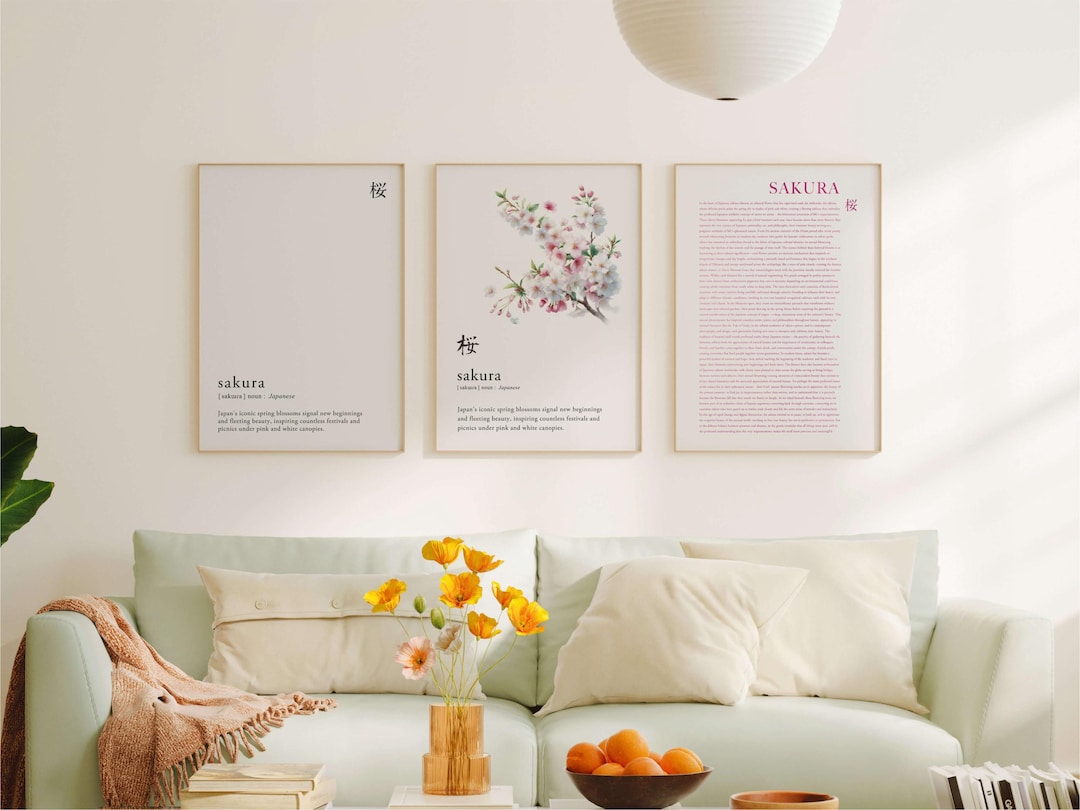 3 Sakura Definition Digital Printable Wall Art Bundle: Cherry Blossom ...
